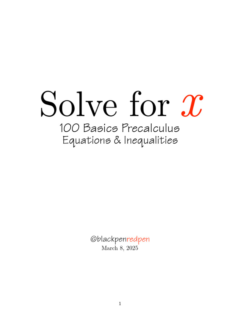 100 Basic Precalculus Equations & Inequalities (W_ Answers) | PDF