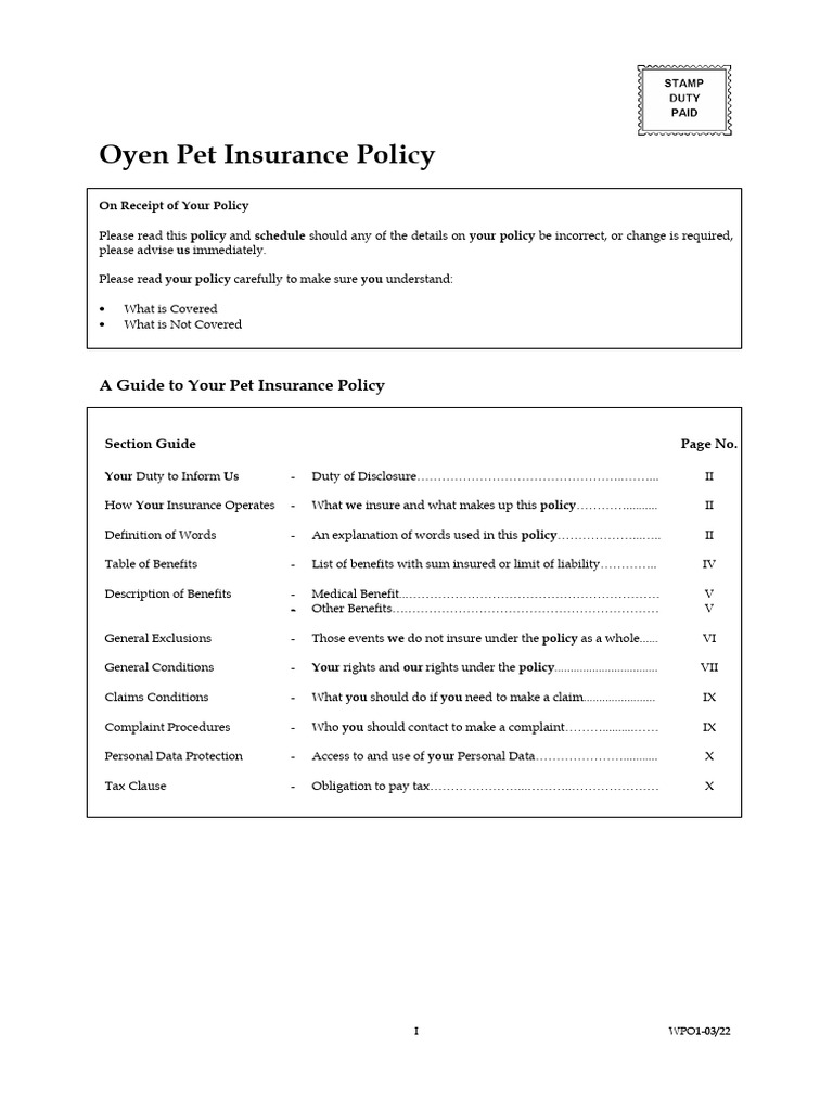 Oyen Pet Insurance Policy Wording (EN) | PDF | Insurance | Surgery