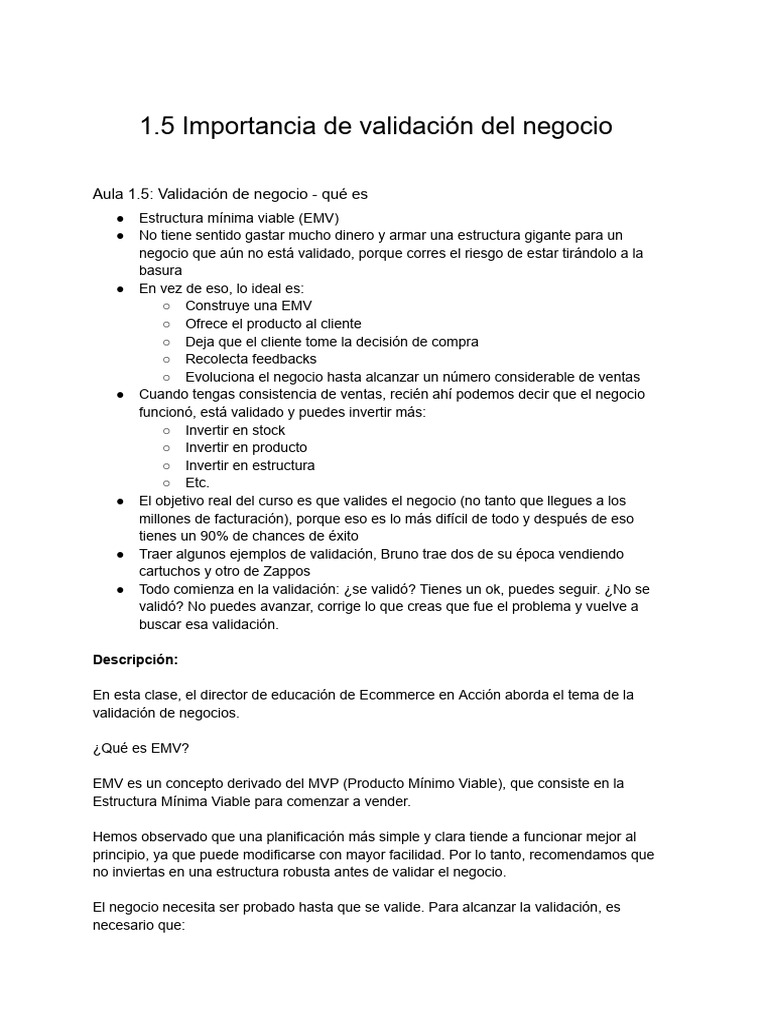 1.5 Importancia de Validación Del Negocio | PDF | Iniciativa ...