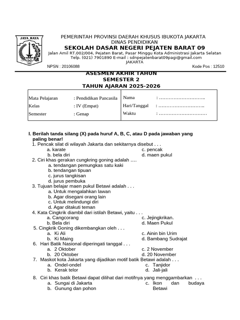 Asat Kelas 4 2025 PLBJ | PDF