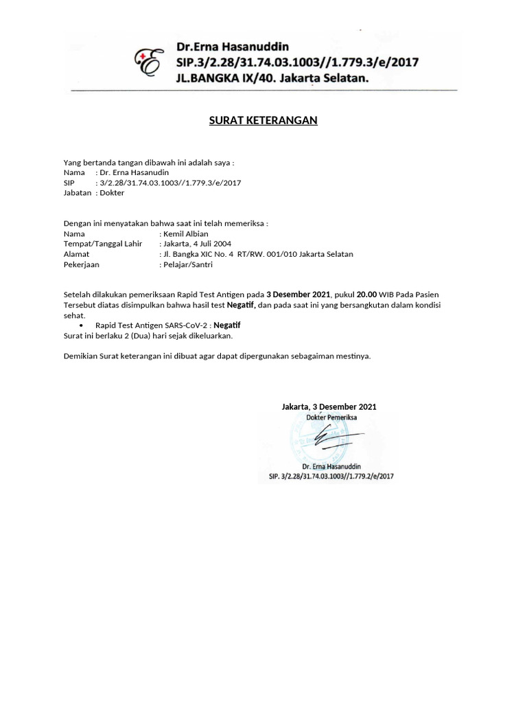 Surat Keterangan Antigen | PDF