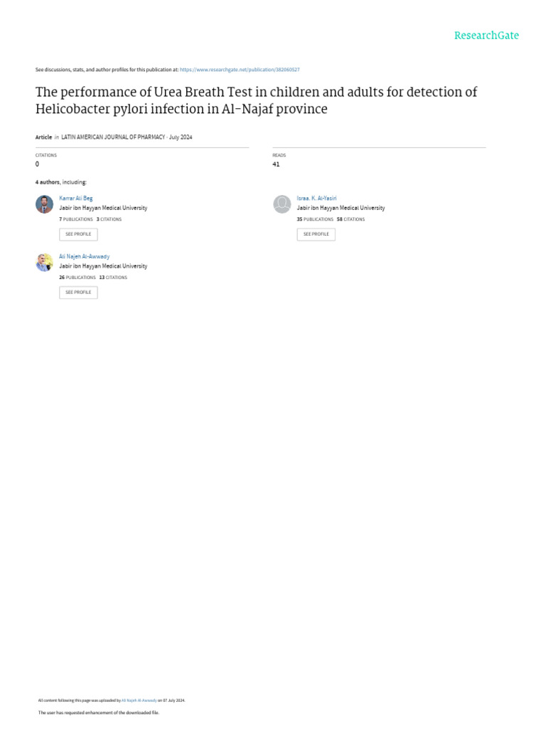Urea Breath Test for H. pylori Detection | PDF | Medical Tests