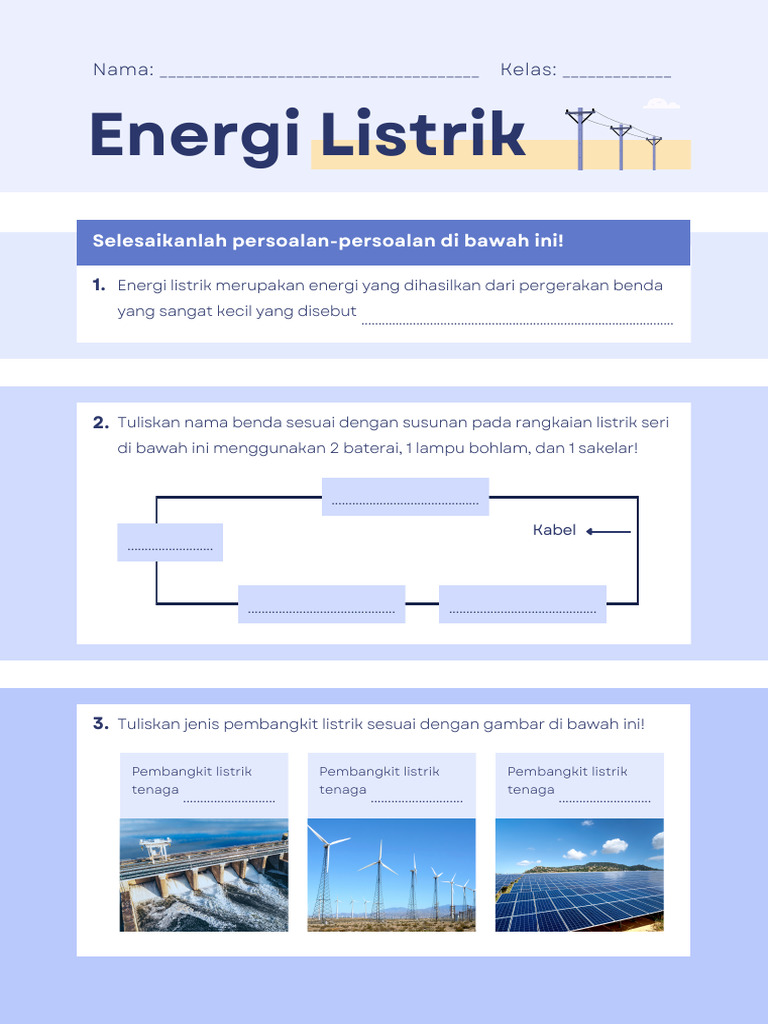 Energi Listrik IPAS Lembar Kerja Pendidikan Ungu Kuning Ilustrasi Foto ...