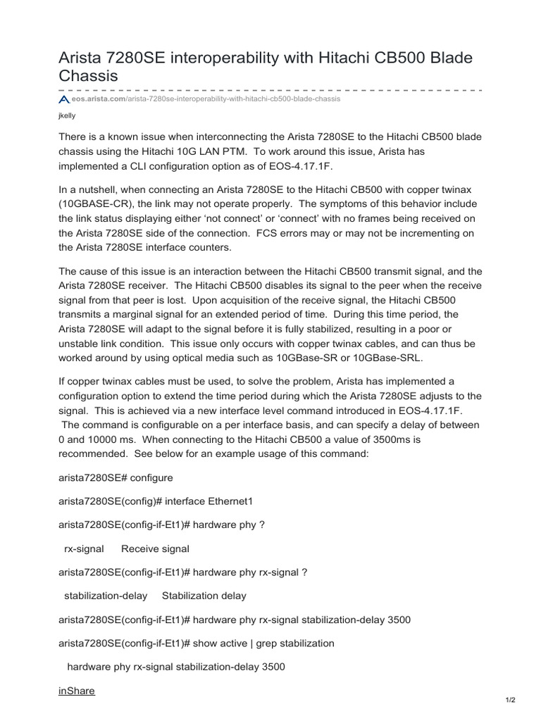 Arista 7280SE Interoperability With Hitachi CB500 Blade Chassis | PDF