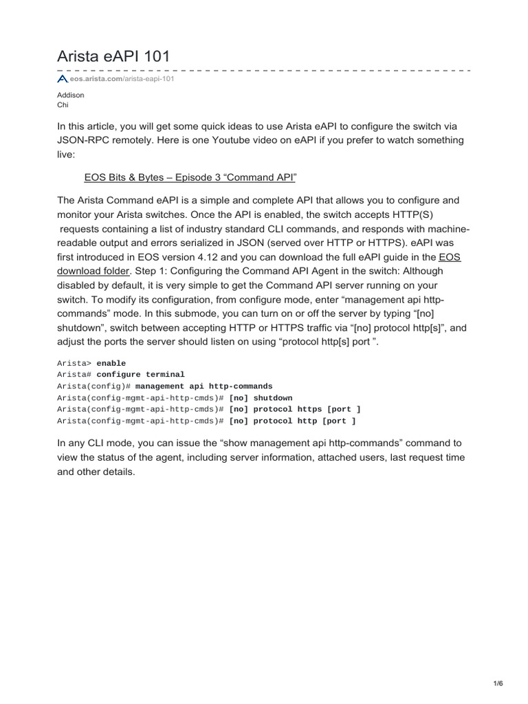 eos.arista.com-Arista eAPI 101 | PDF | Port (Computer Networking) | Networking