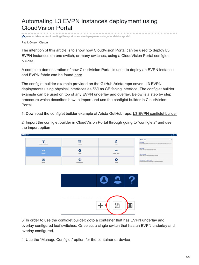 eos.arista.com-Automating L3 EVPN instances deployment using CloudVision Portal | PDF