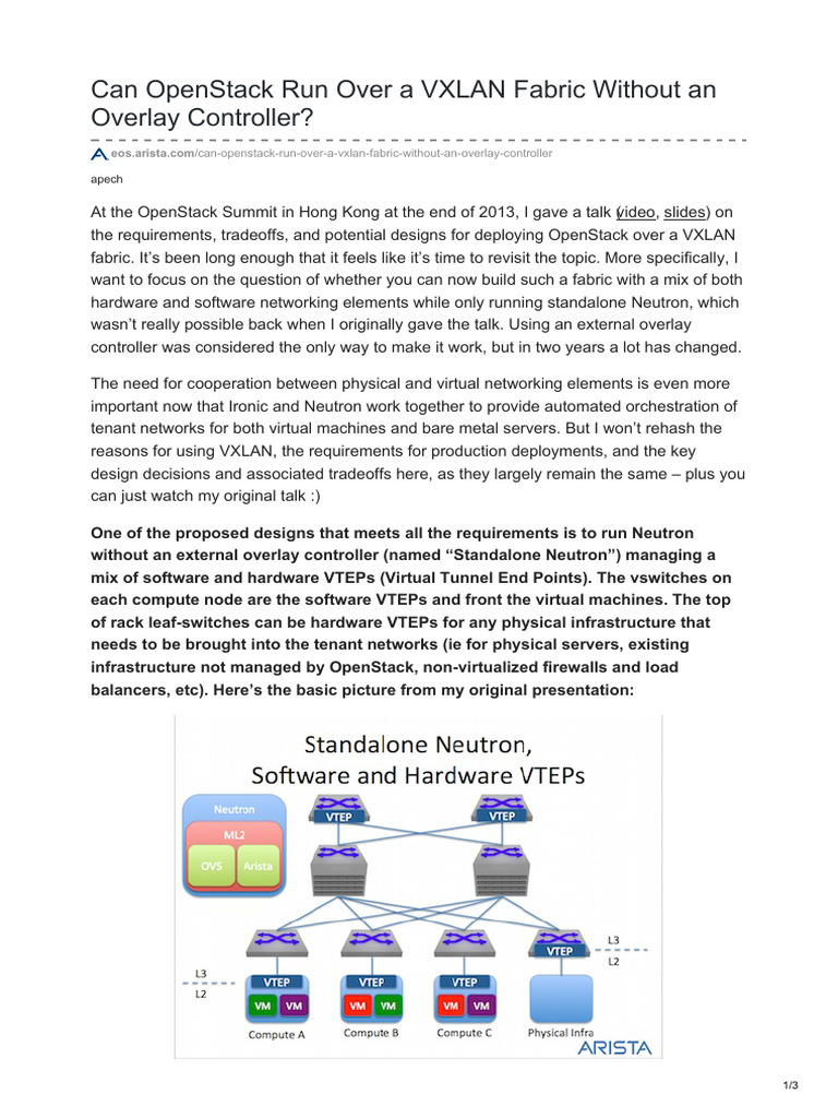Can OpenStack Run Over A VXLAN Fabric Without An Overlay Controller | PDF | Open Stack ...