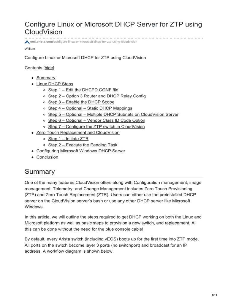 Configure Linux or Microsoft DHCP Server For ZTP Using CloudVision | PDF | Ip Address | Internet ...