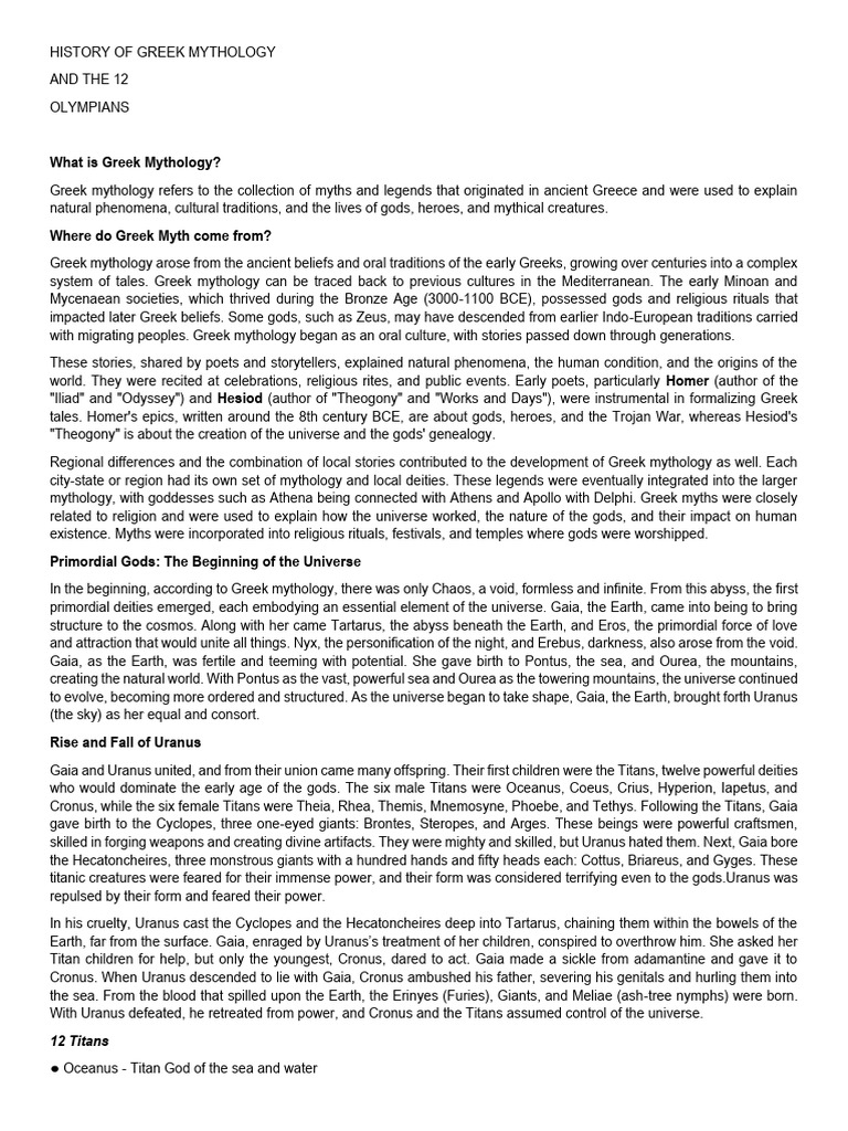 History of Greek Mythology notes | PDF | Zeus | Greek Mythology