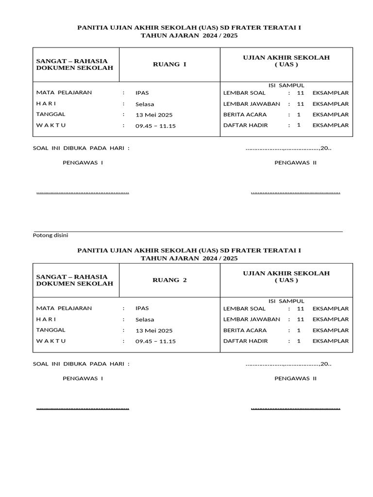 Sampul Amplop Naskah Soal Ujian Selasa 2 | PDF
