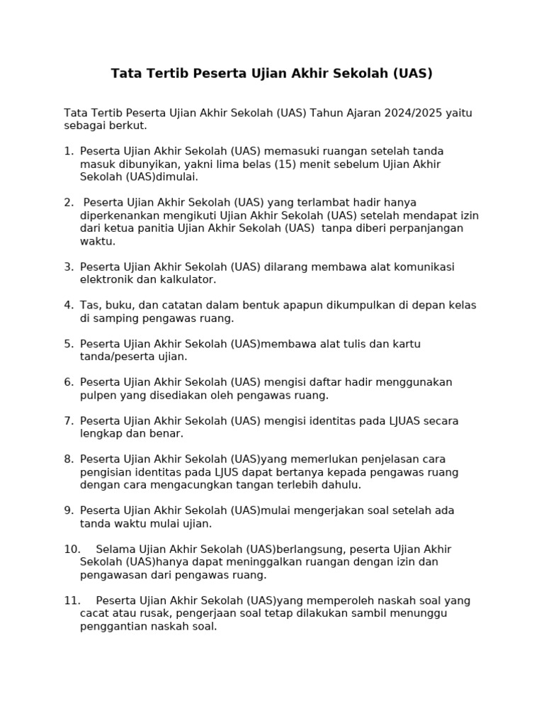 Tata Tertib Peserta Ujian Sekolah (US) | PDF