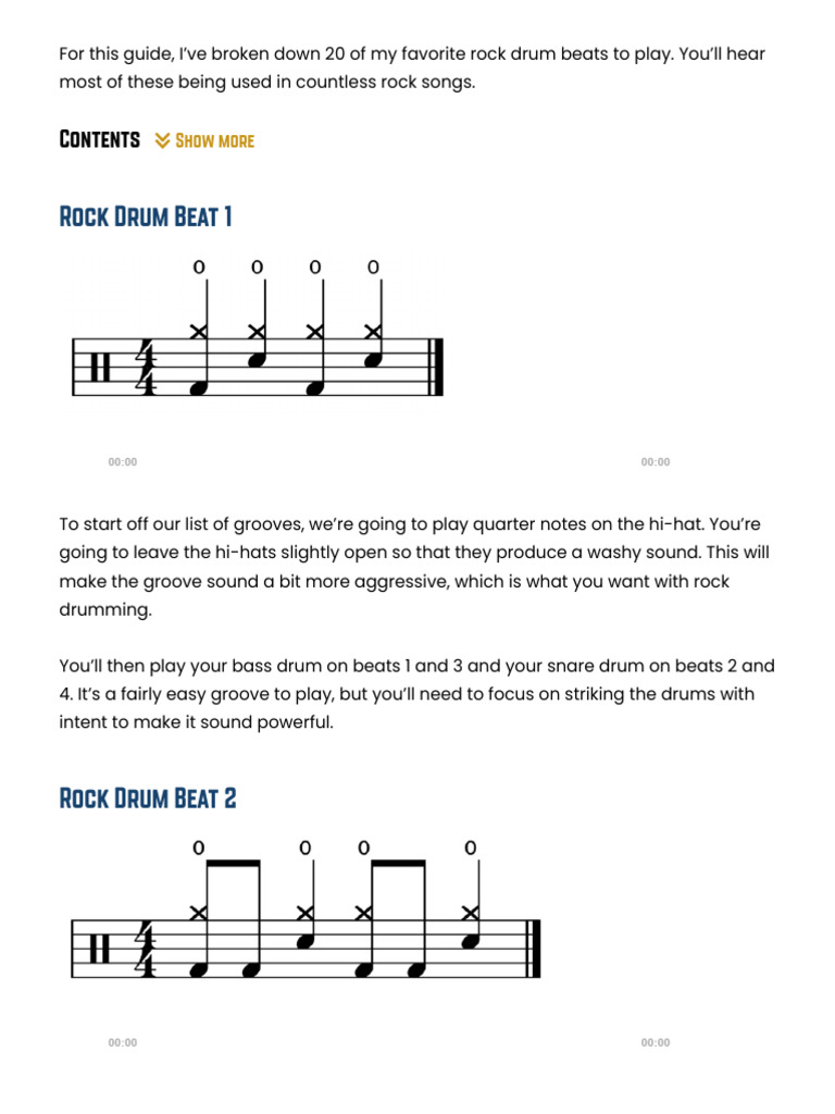 20 Rock Drum Beats and Patterns (With Sheet Music) | PDF | Drum Kit ...