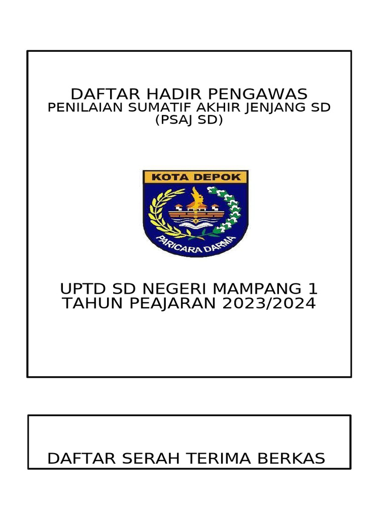 Cover Daftar Hadir Peserta, Pengawas, Berita Acara | PDF