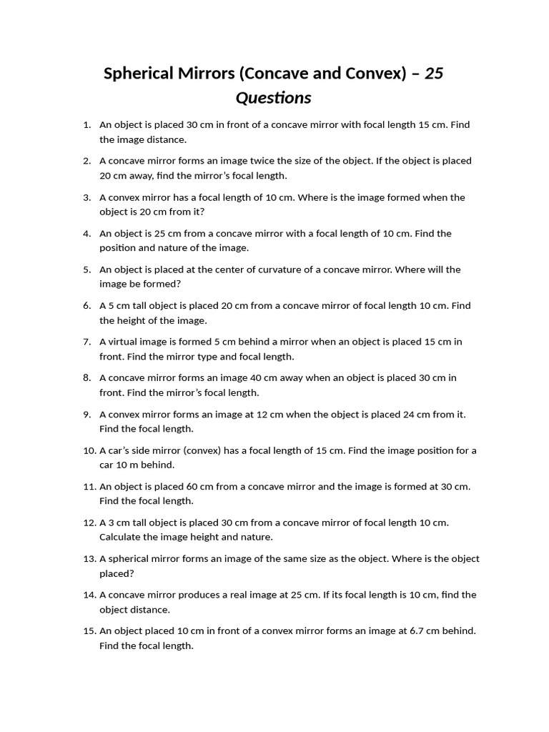 Spherical Mirrors and Refraction Questions | PDF | Refraction | Atomic