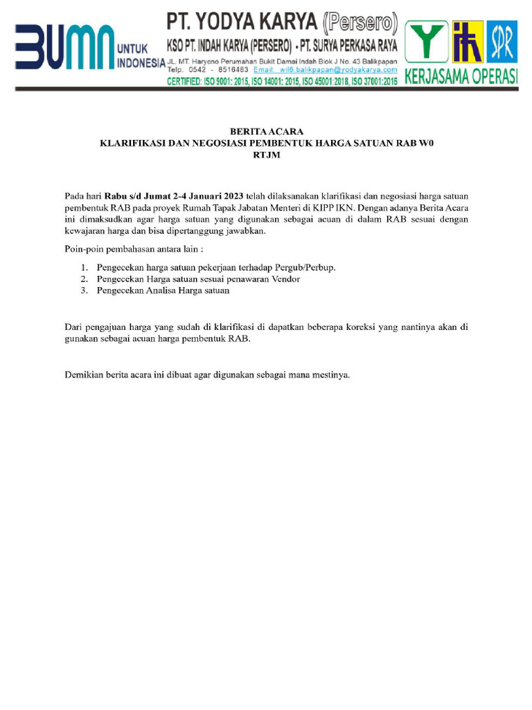 Berita Acara Klarneg W0 | PDF