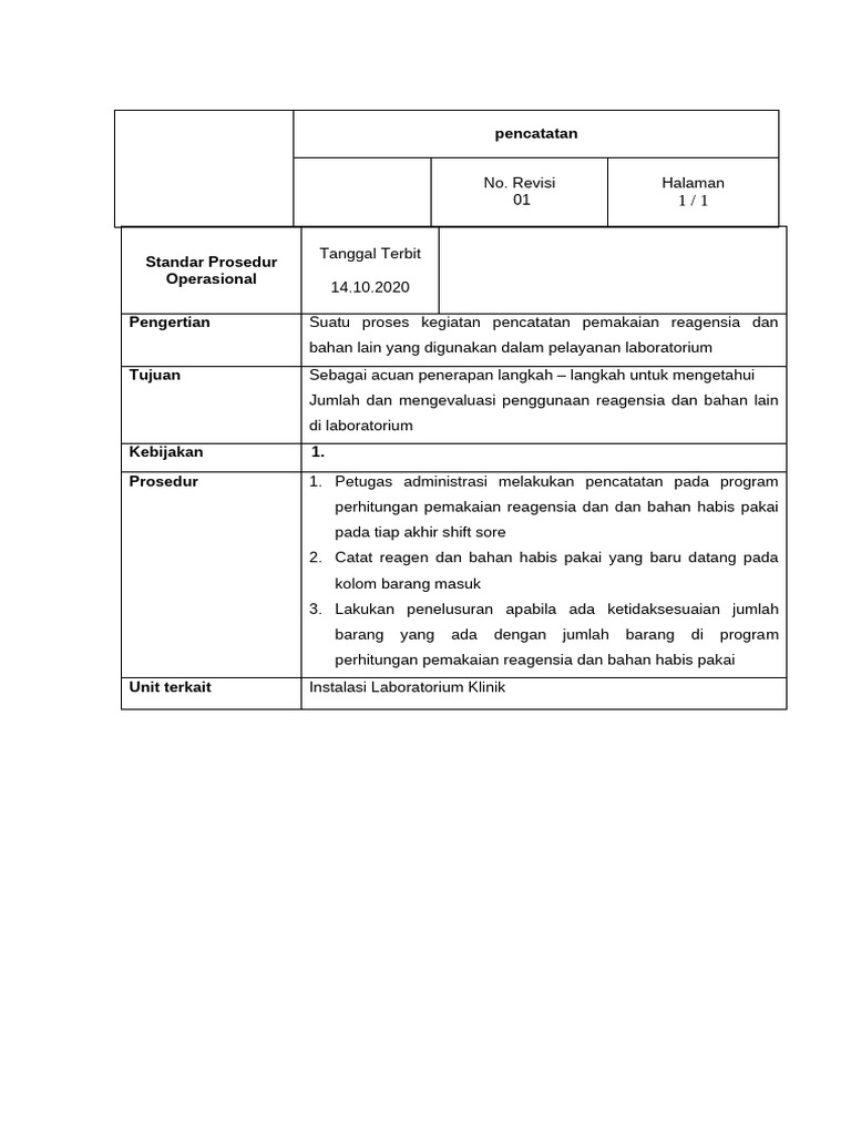 Prosedur Pencatatan Reagensia Laboratorium | PDF