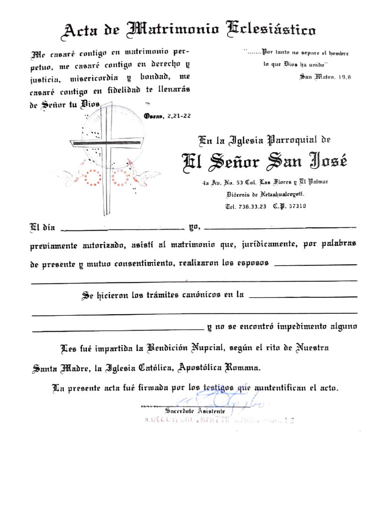 Acta De Matrimonio Eclesiástico Pdf