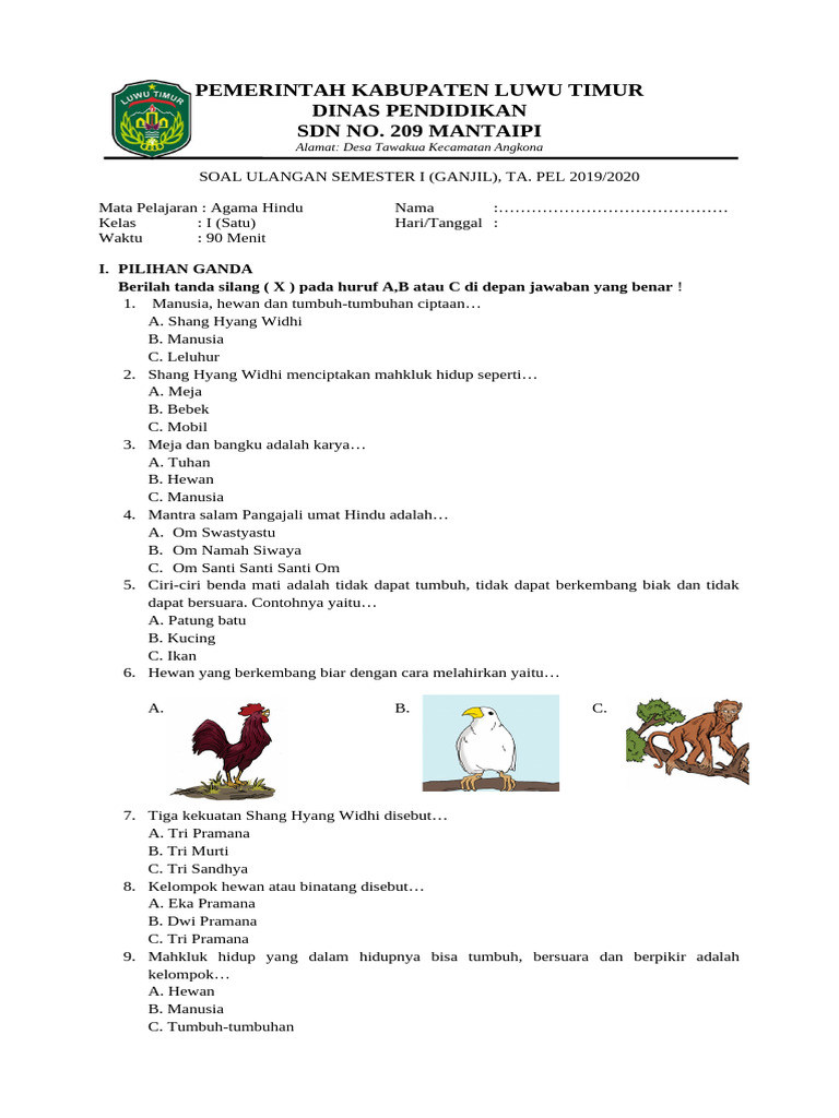Soal Ulangan Semester 1 | PDF