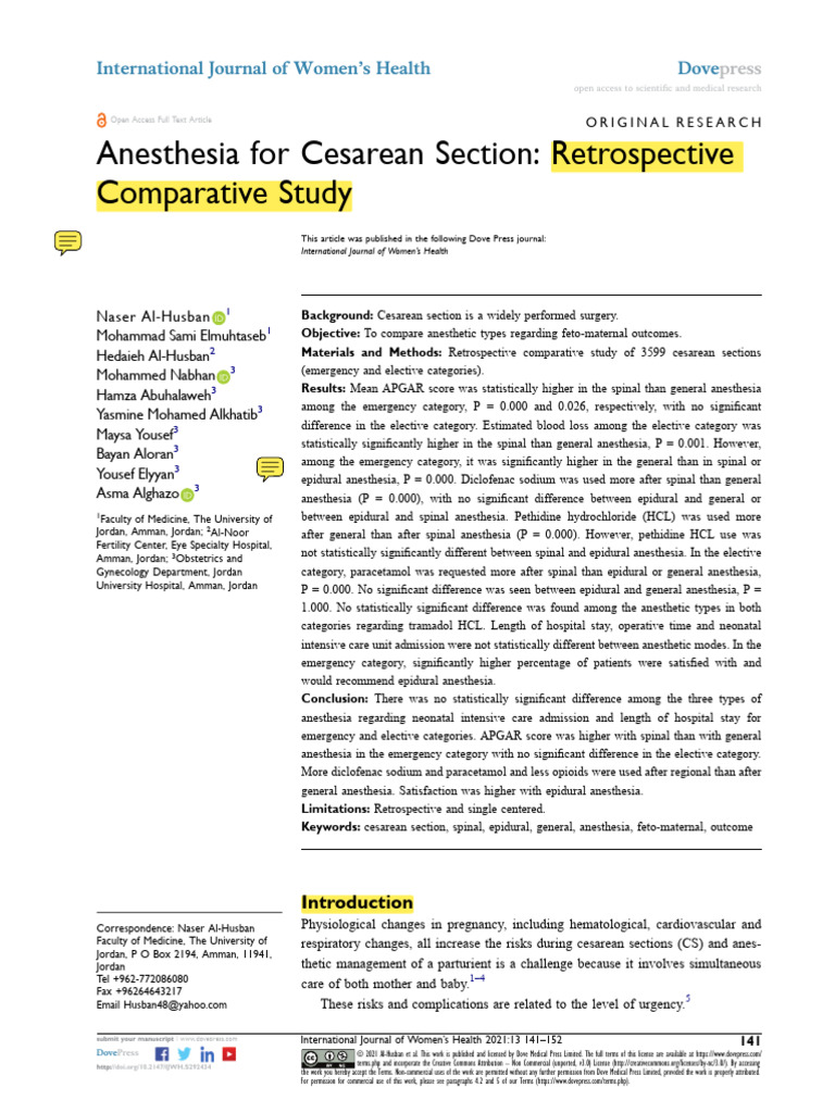6 Anesthesia for Cesarean Section Retrospective | PDF | Anesthesia ...