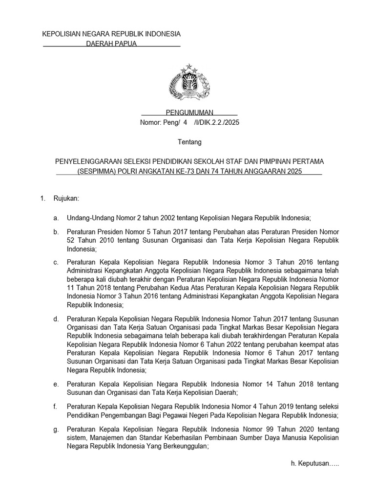 Seleksi Sespimma Polri 2025 Angkatan 73-74 | PDF