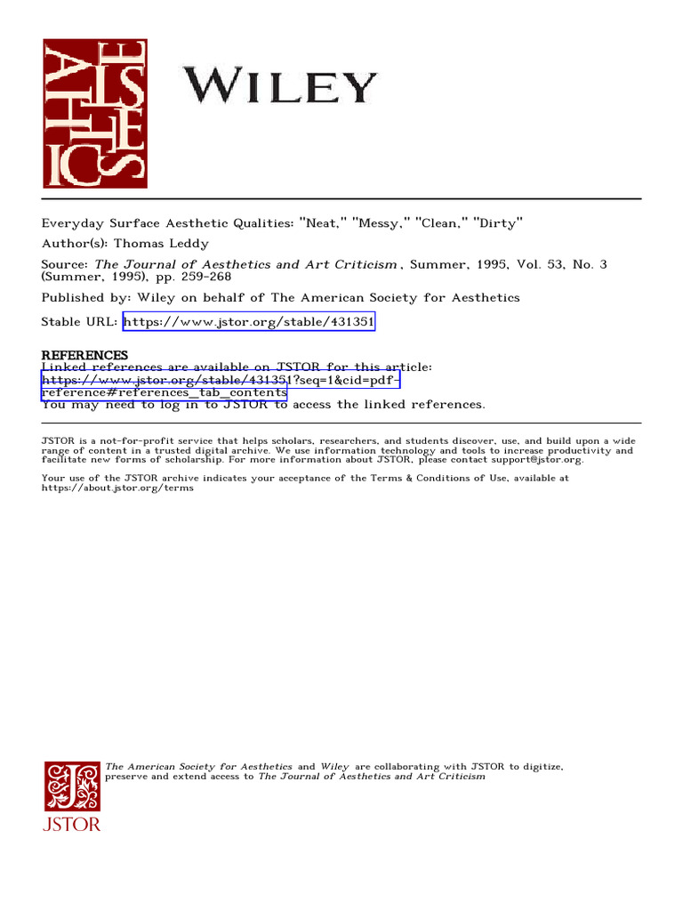 Leddy (1995) Everyday Surface Aesthetic Qualities | PDF | Aesthetics ...