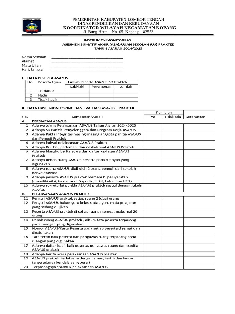 Instrumen Monev Asa Praktek 2025 | PDF