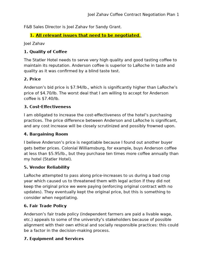 Coffee Contract Negotiation Strategy | PDF | Fair Trade | Negotiation