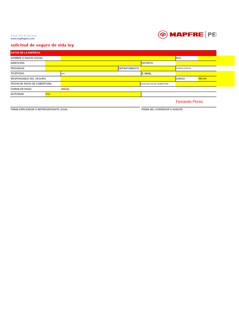Formato Solicitud Vida Ley Mapfre A Llenar | PDF