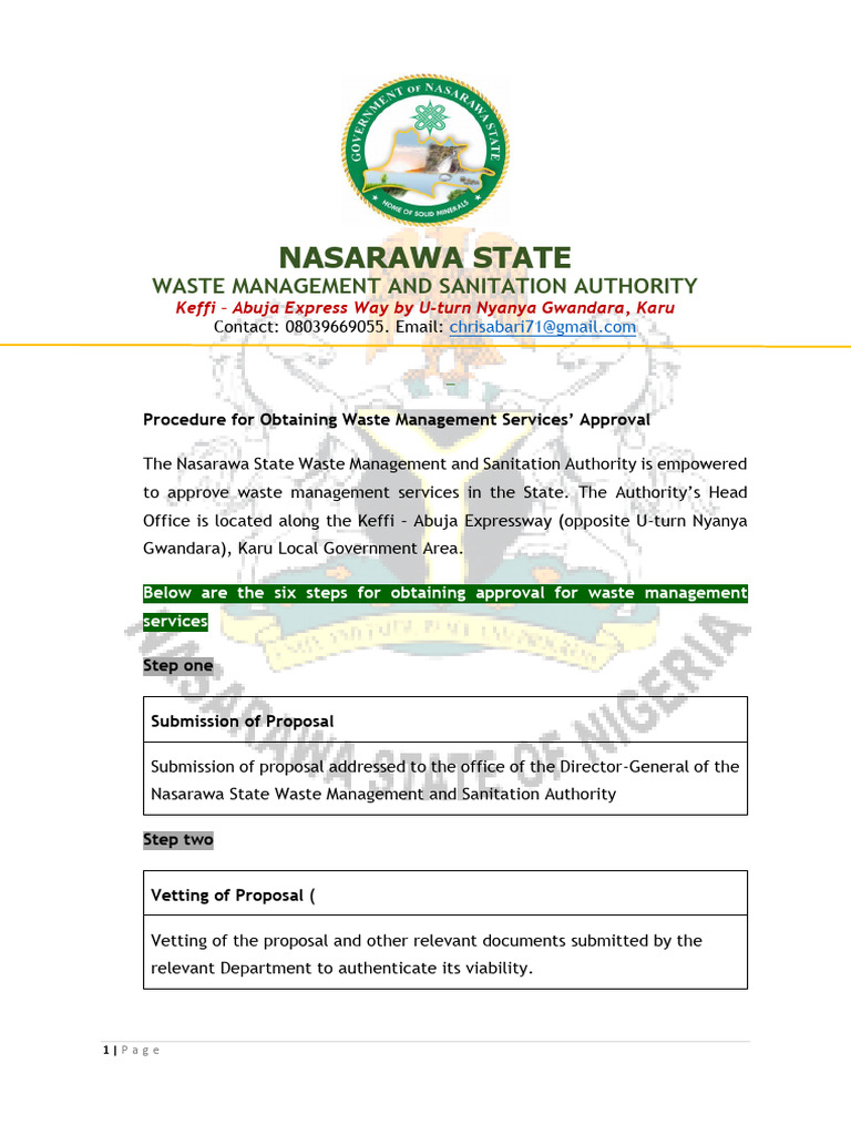 Procedure For Obtaining Waste Management Services Approval | PDF ...