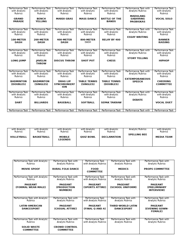 Performance Task With Analytic Rubrics | PDF | Games Of Physical Skill ...