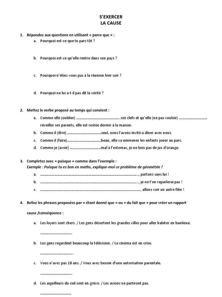 Exercices - La Cause | PDF