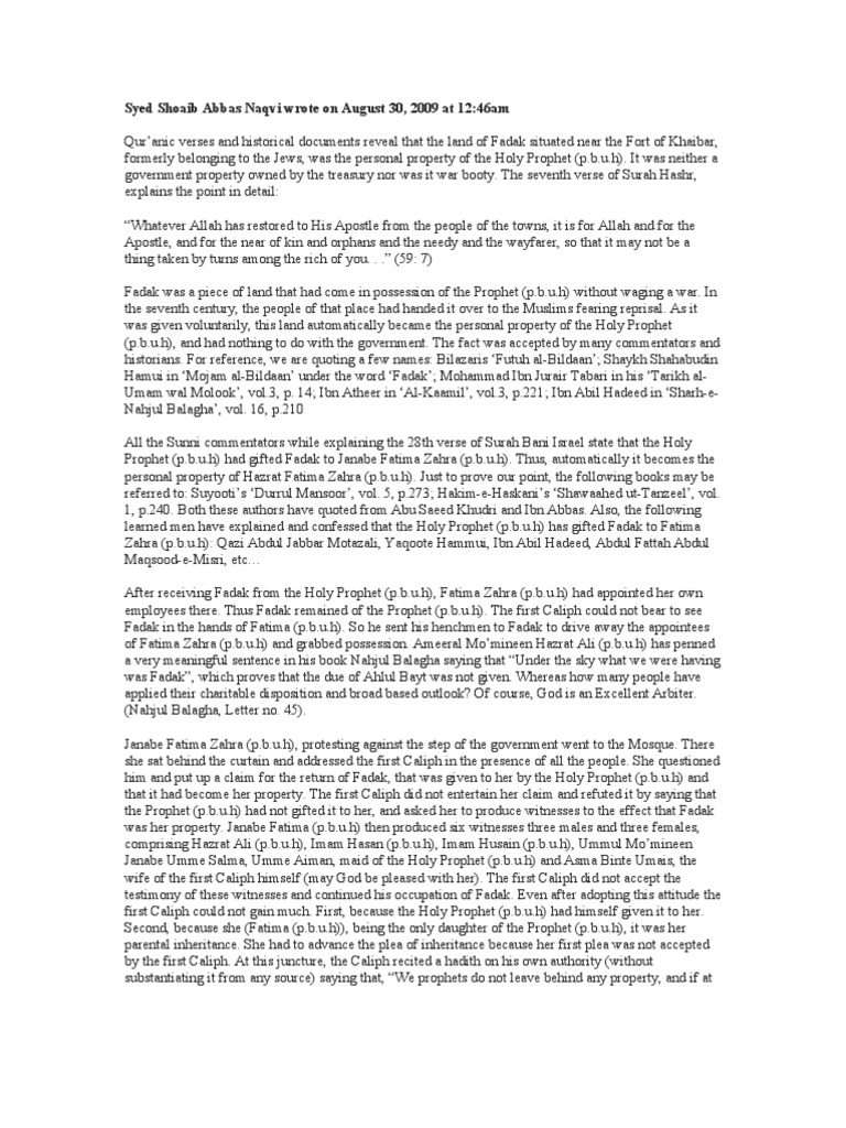 The Legacy of Fadak and Fatima Zahra | PDF | Ali | Caliphate