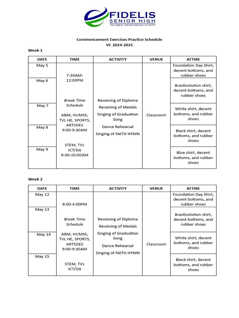 Commencement Exercises Practice Schedule | PDF