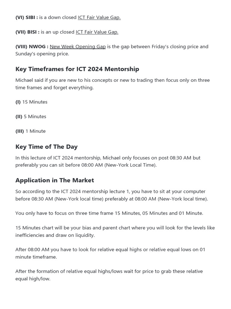 ICT 2024 Mentorship Key Timeframes | PDF