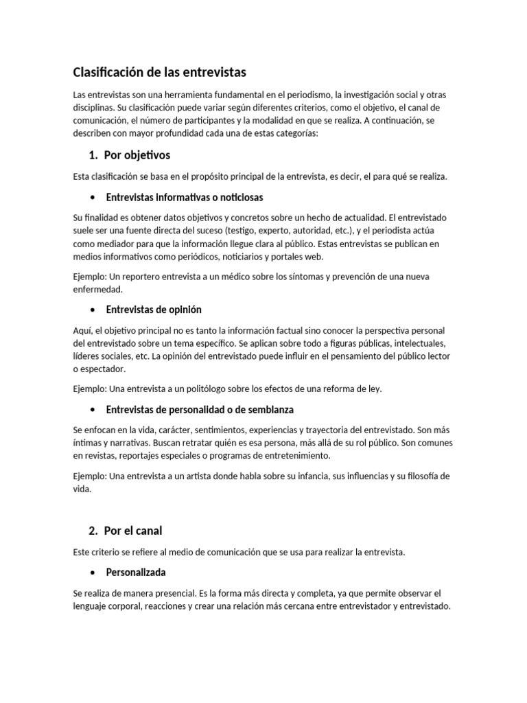 Tipos de entrevistas en periodismo y más | PDF | Comunicación ...