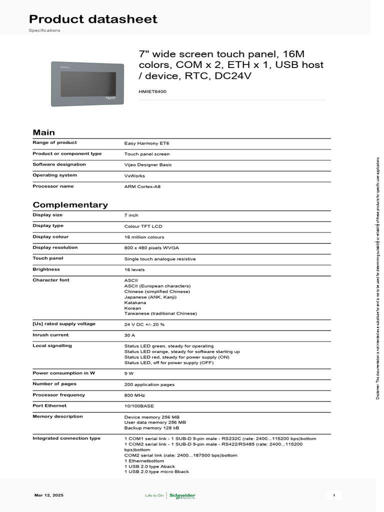 Schneider Electric - Easy-Harmony-ET6 - HMIET6400 | PDF | Touchscreen | Computing