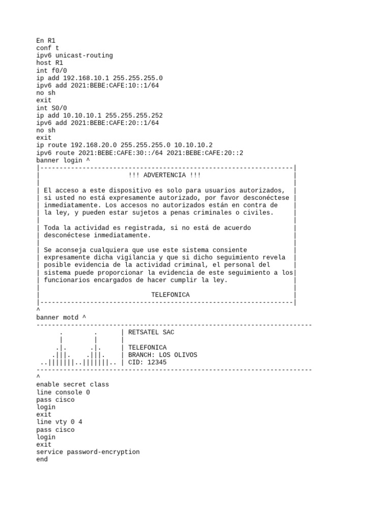 Plantilla R1 - Enrutamiento Estatico IPv4 - IPv6 | PDF