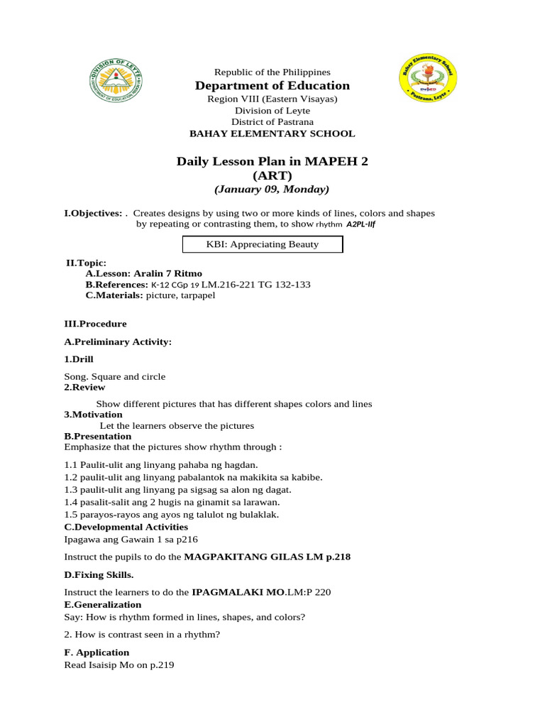 DLP MAPEH Q2 Week 8 | PDF | Lesson Plan