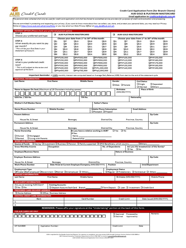 2024 Gold Platinum Branch Application Form | PDF | Fee | Credit Card