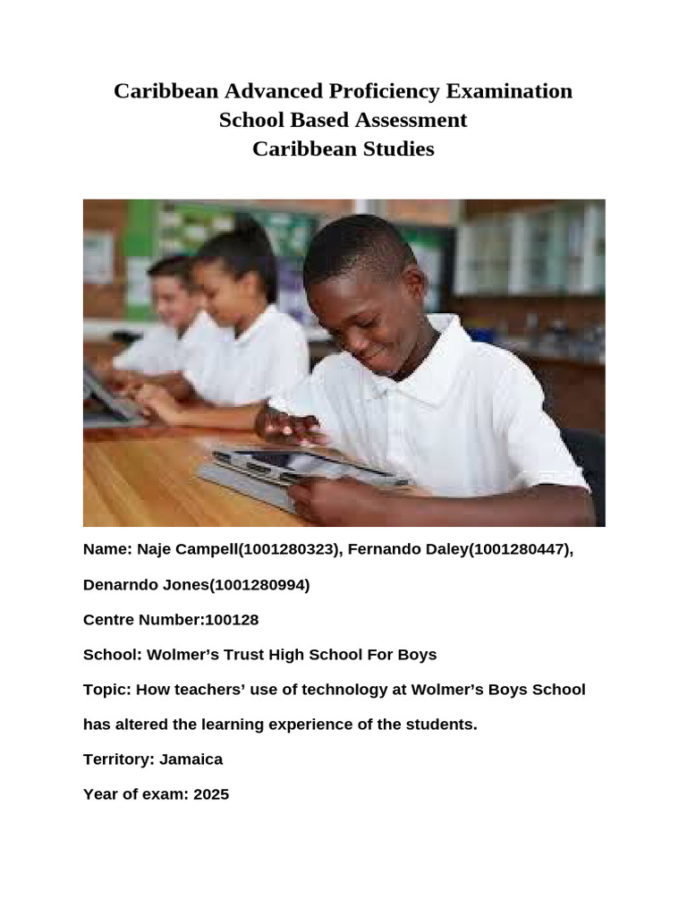 Caribbean Studies IA Draft | PDF | Sampling (Statistics) | Teachers