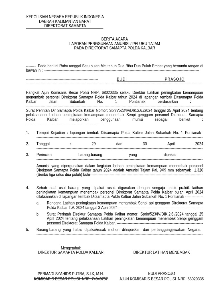 16 Ba Laporan Penggunaan Amunisi | PDF