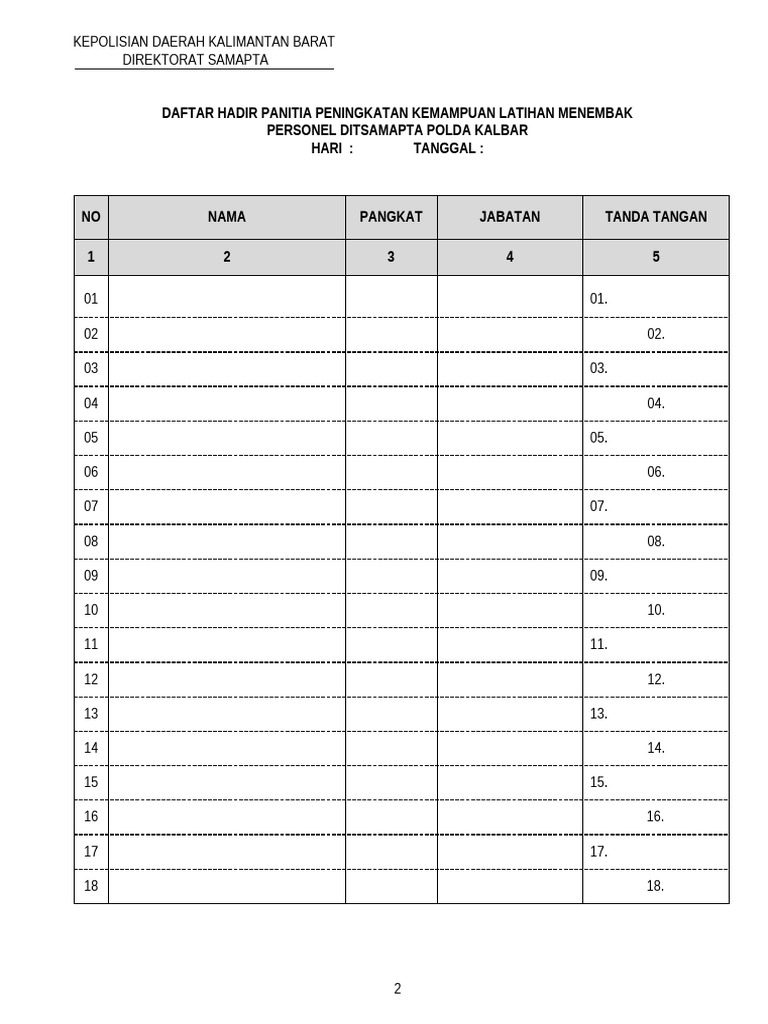 Absen Panitia Menembak 29 Juli 2024 | PDF