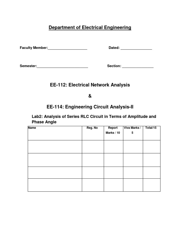 Department of Electrical Engineering: Faculty Member: - Dated | PDF | Electrical Network | Amplitude