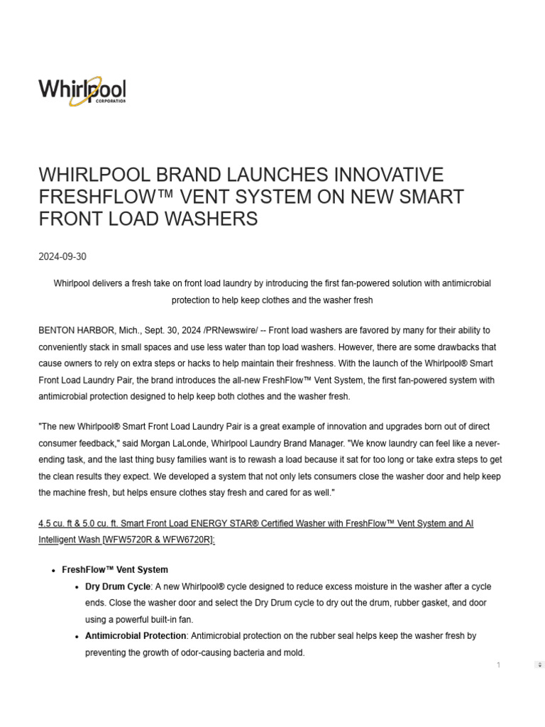 Whirlpool Brand Launches Innovative Freshflow Vent System On New Smart ...