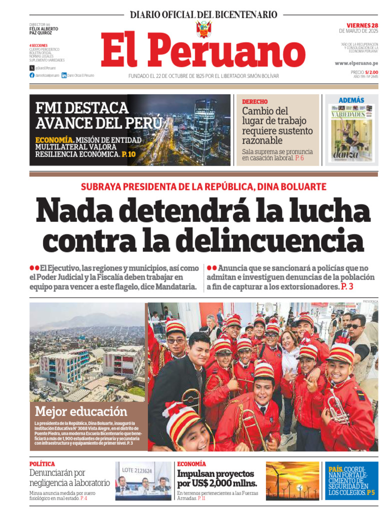 El Peruano: Noticias del 28 de marzo 2025 | PDF | Perú | Policía