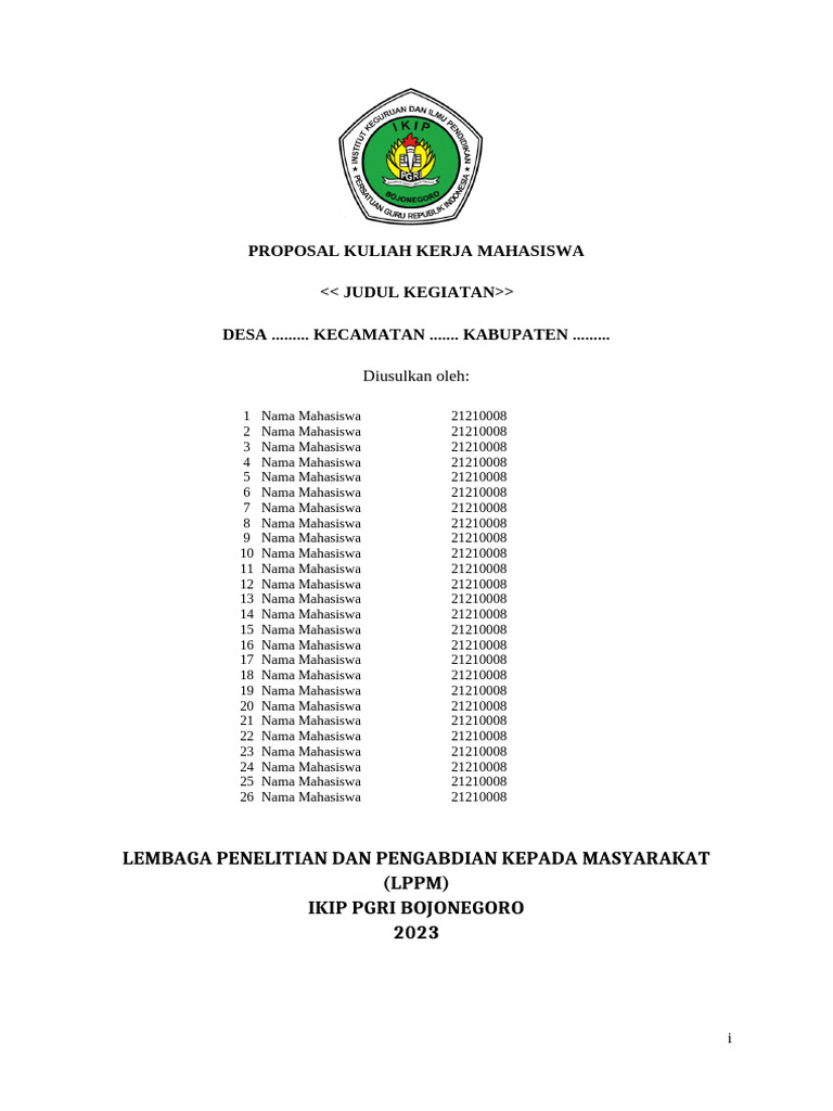 Proposal Kuliah Kerja Mahasiswa DESA ......... KECAMATAN ...