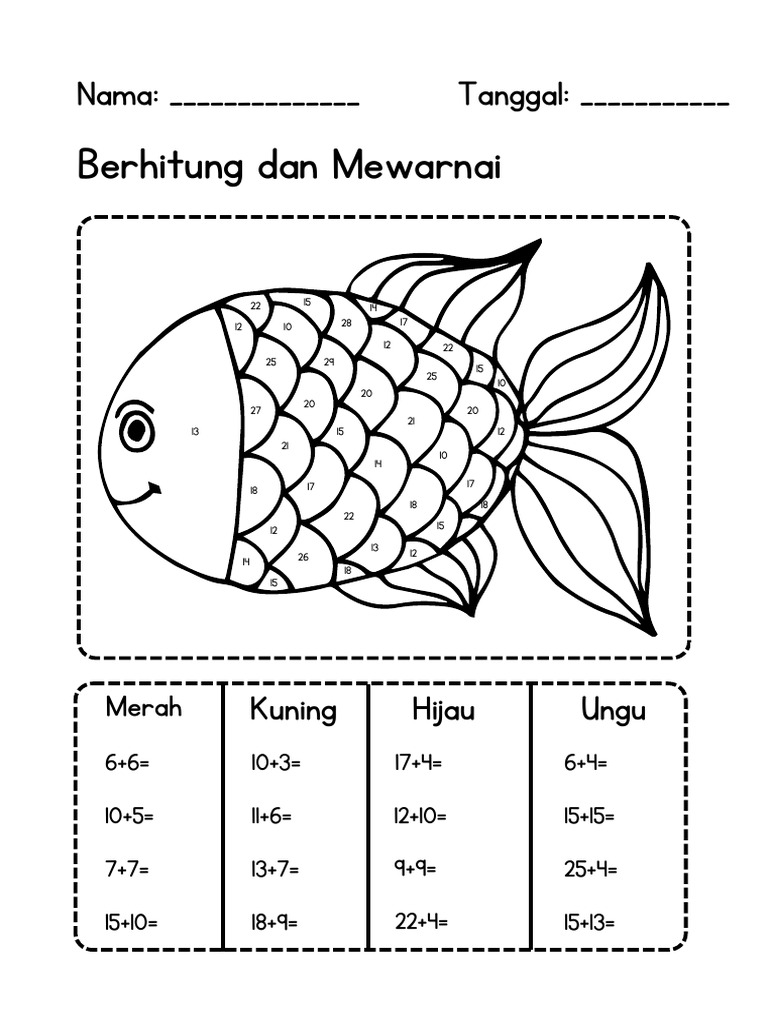 Worksheet Berhitung Dan Mewarnai | PDF
