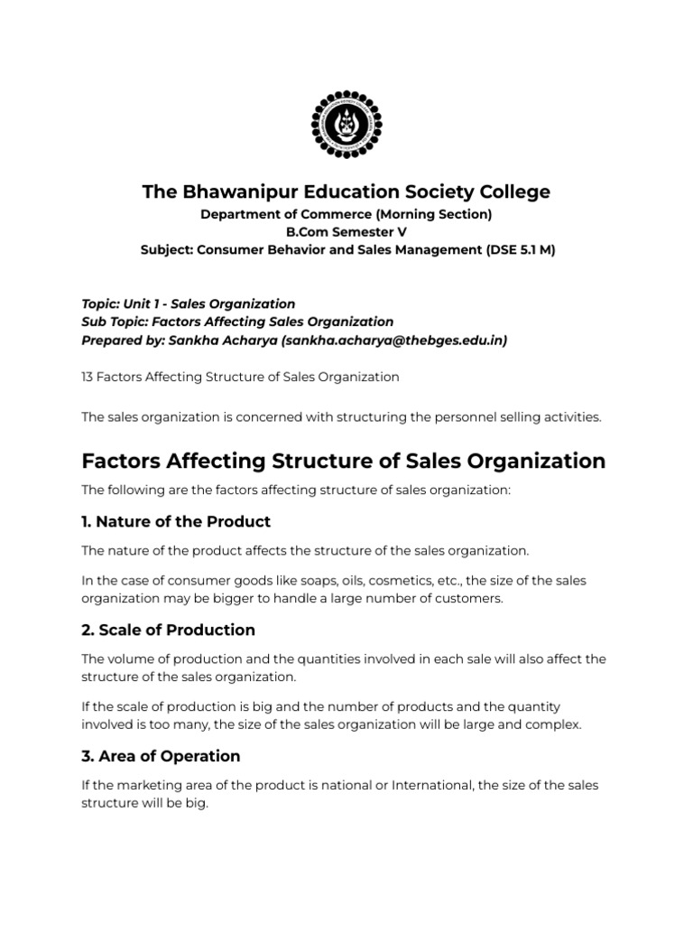 Factors Influencing Sales Organization Structure | PDF | Sales | Marketing