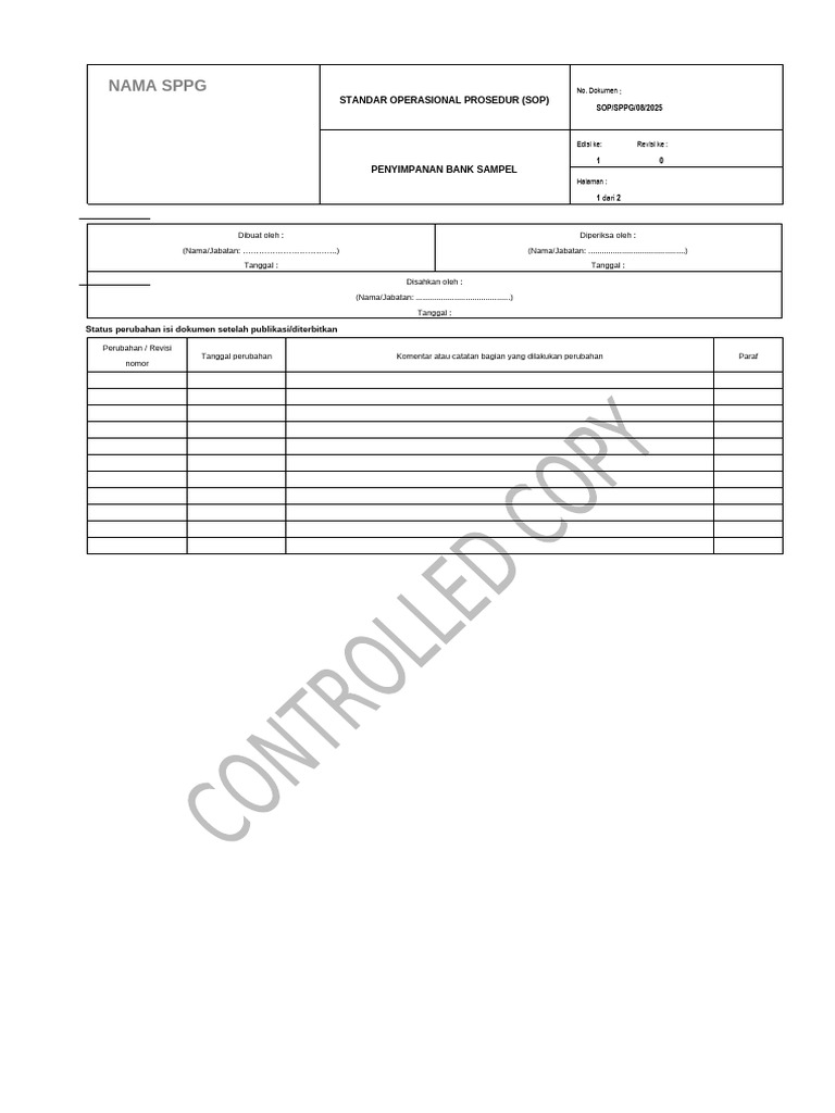 Penyimpanan Bank Sampel Pangan SOP | PDF