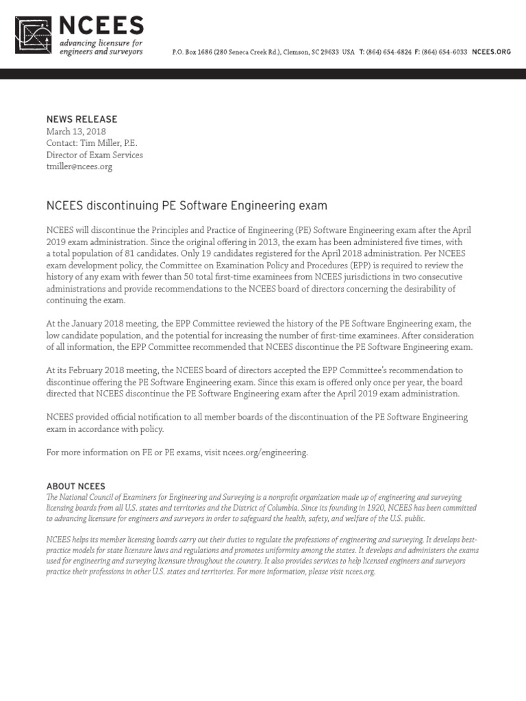 Software Engineering Exam News Release | PDF | Professional Titles And ...